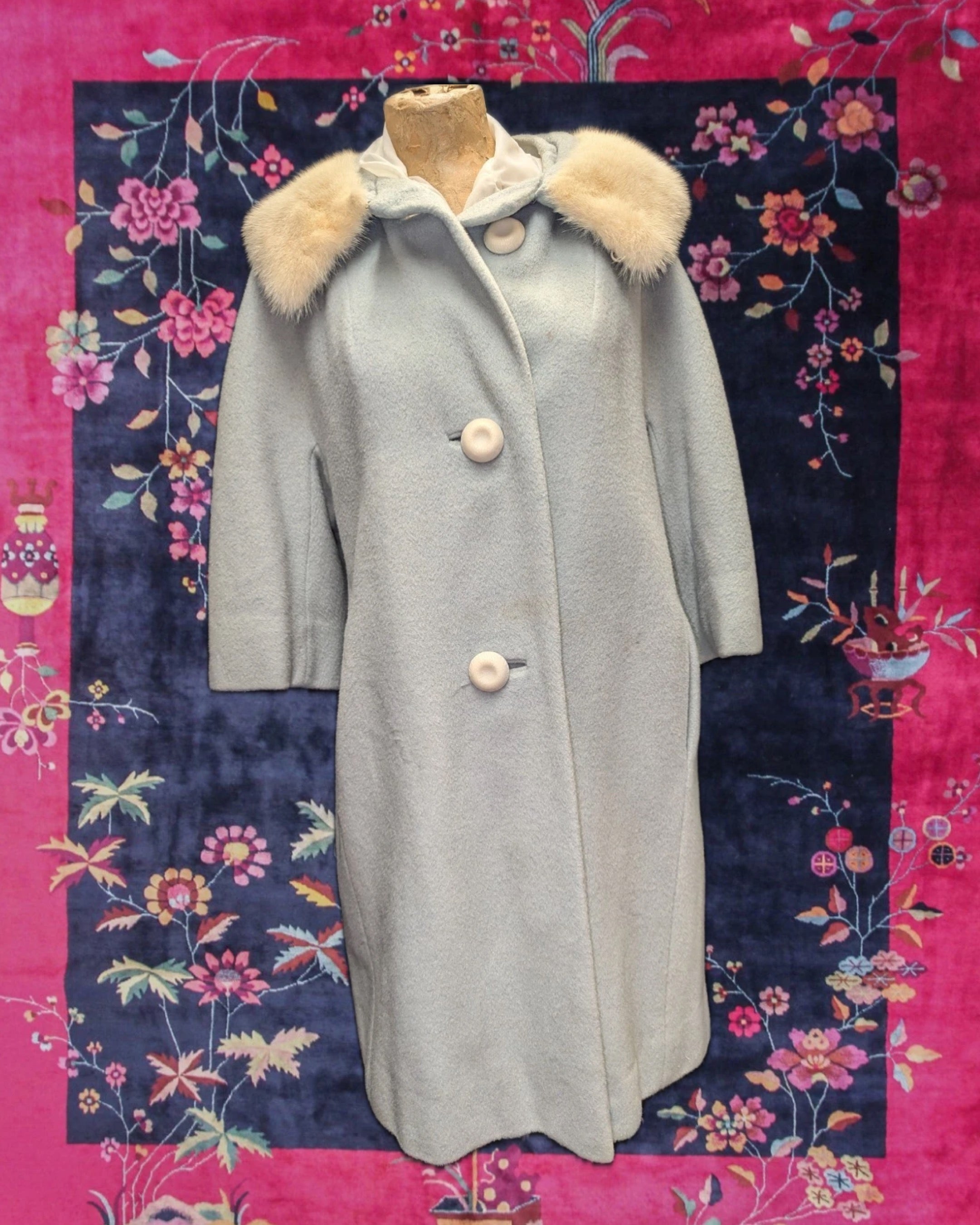 1950's Powder Blue Wool Coat with Mink Fur Collar – Mint Condition Vintage